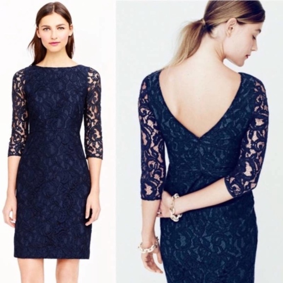 J. Crew | Dresses | J Crew Natalia Dress 6 Leavers Lace 34 Sleeve V ...